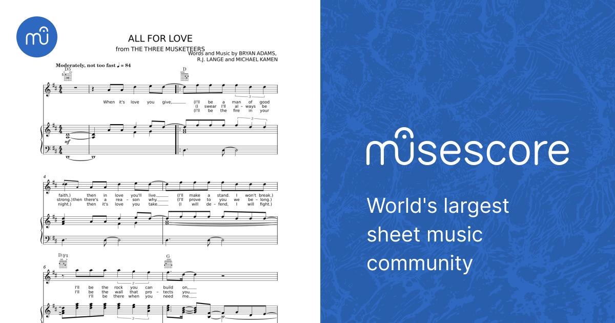 All for love - Bryan Adams Sheet Music with Chords for Piano ...