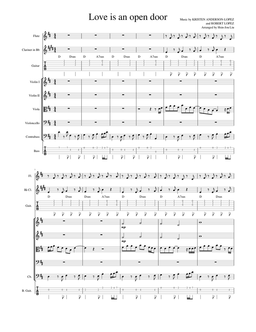 Love is an open door in D major Sheet Music and Tab with Chords for ...