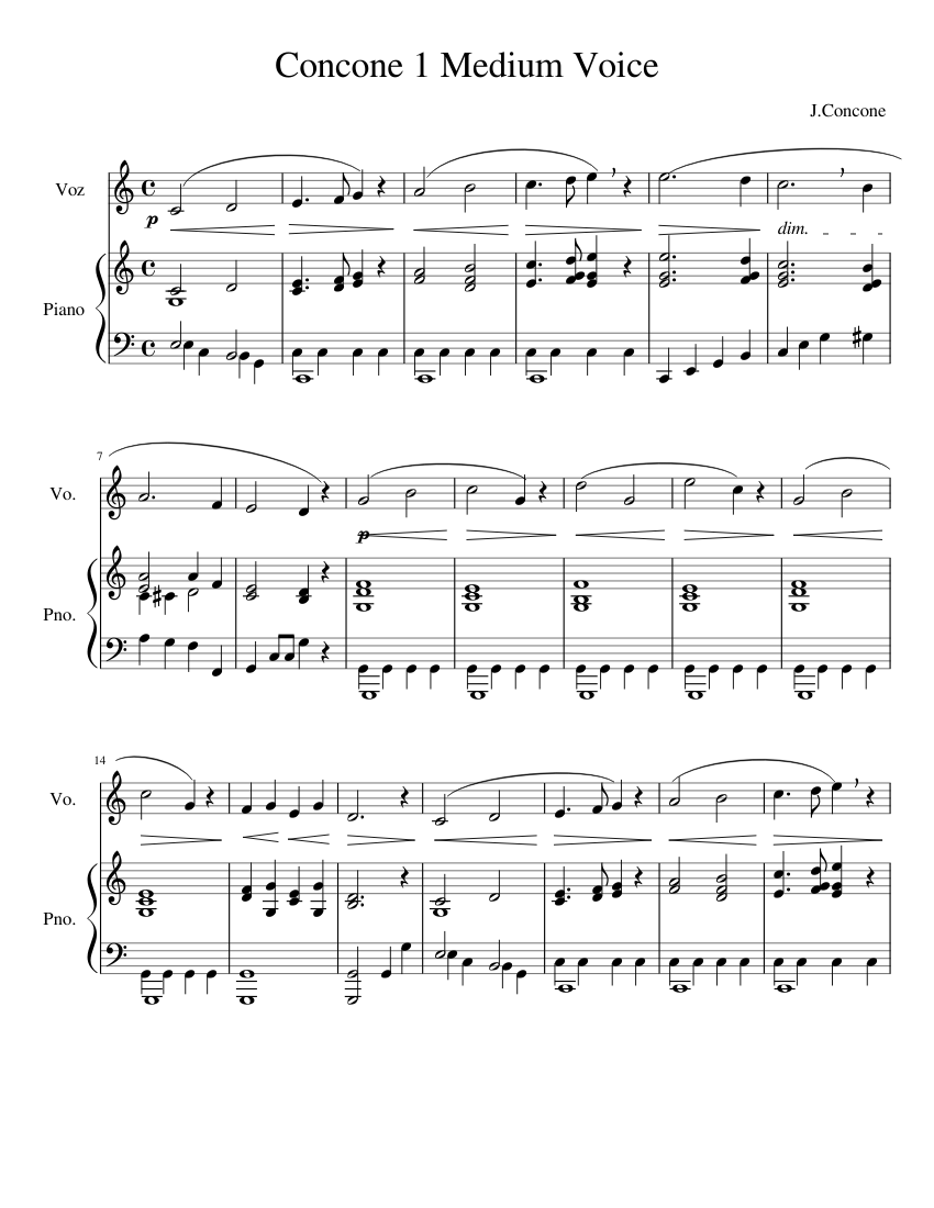 Concone, Lesson 1 (medium voice) Sheet Music for Piano, Vocals (Piano-Voice) | MuseScore.com