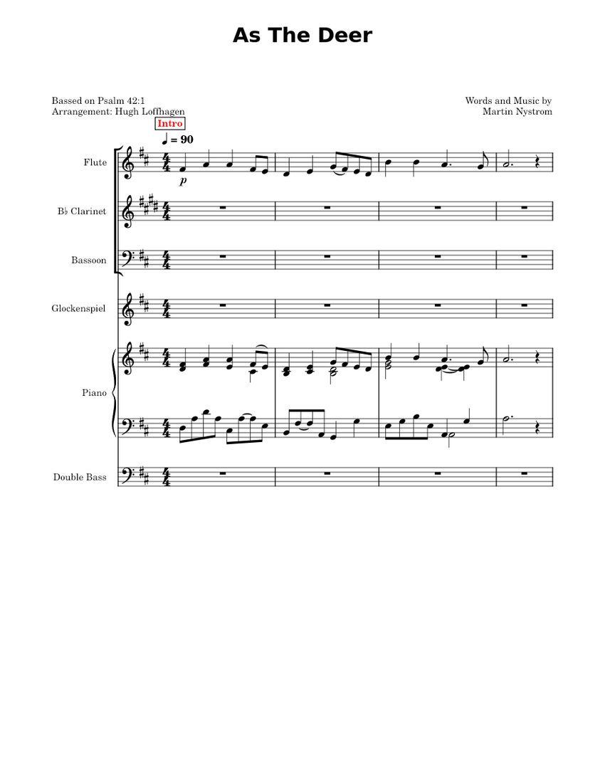 As The Deer Sheet Music for Piano, Flute, Clarinet in b-flat, Bassoon ...