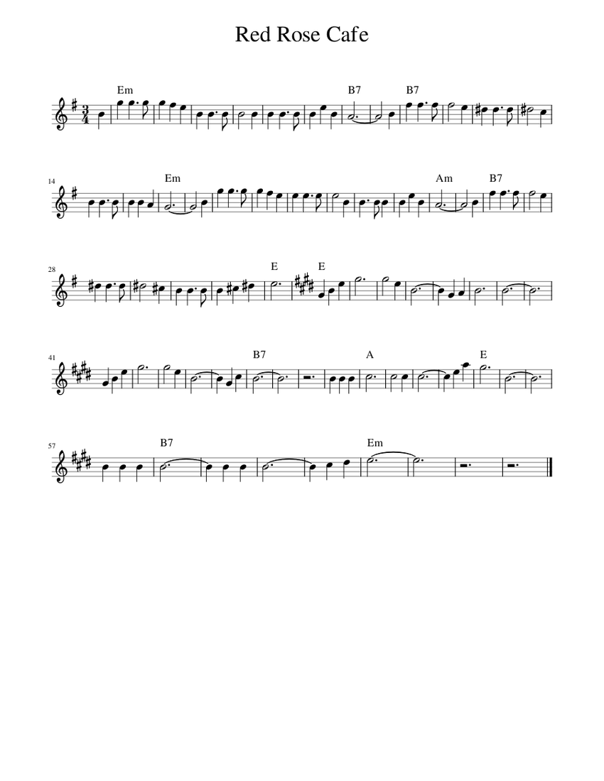 Red Rose Cafe Sheet Music with Chords for Piano (Solo) easy | MuseScore.com