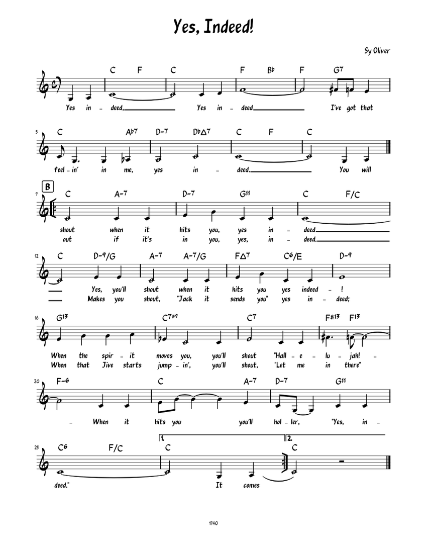 Yes, Indeed! (Lead sheet with lyrics ) Sheet Music with Chords for ...