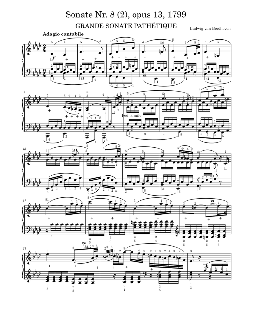 Sonate Nr.8 op.13 ''Pathétique'' (2) Adagio cantabile (Sonata No 8) - Beethoven Sheet Music for ...