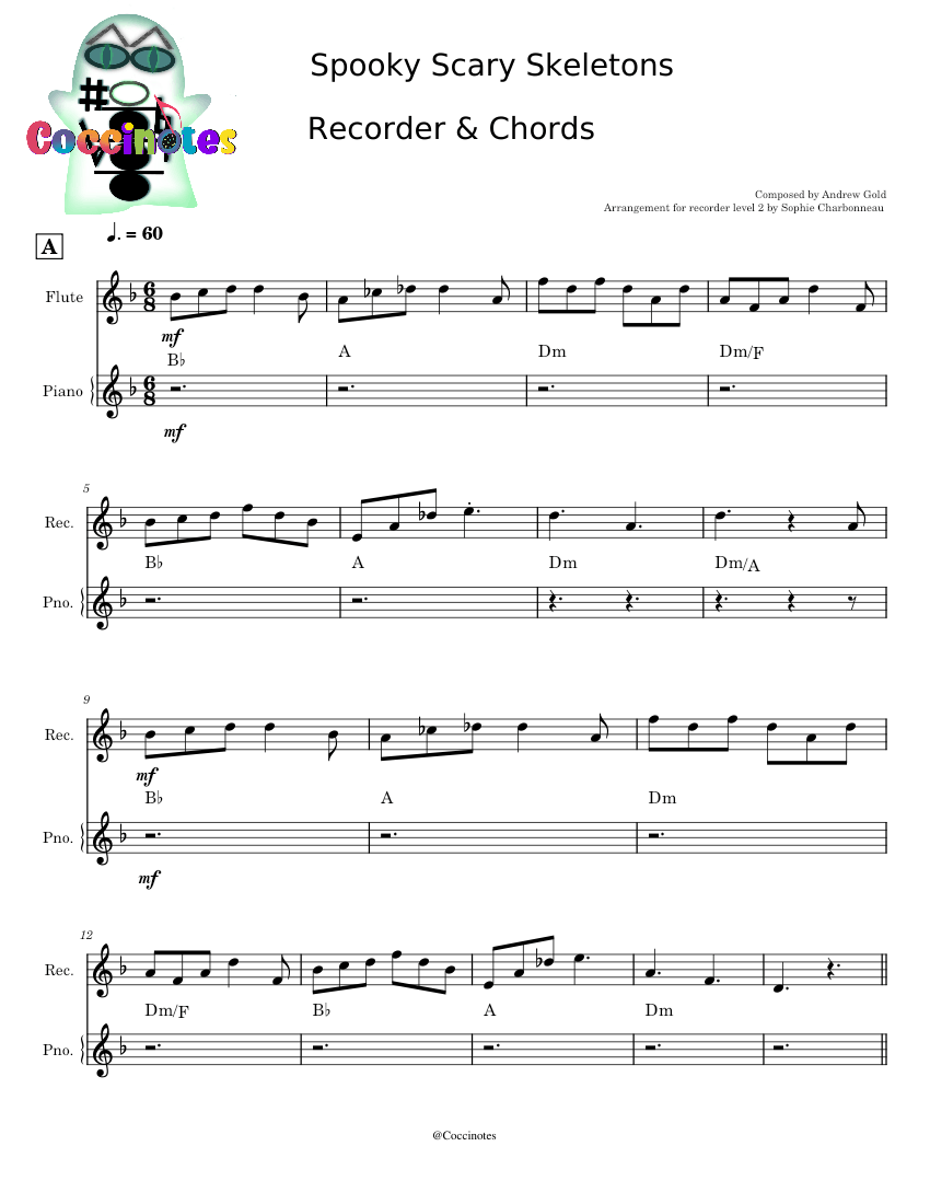 Spooky Scary Skeleton - Recorder & Piano - piano tutorial