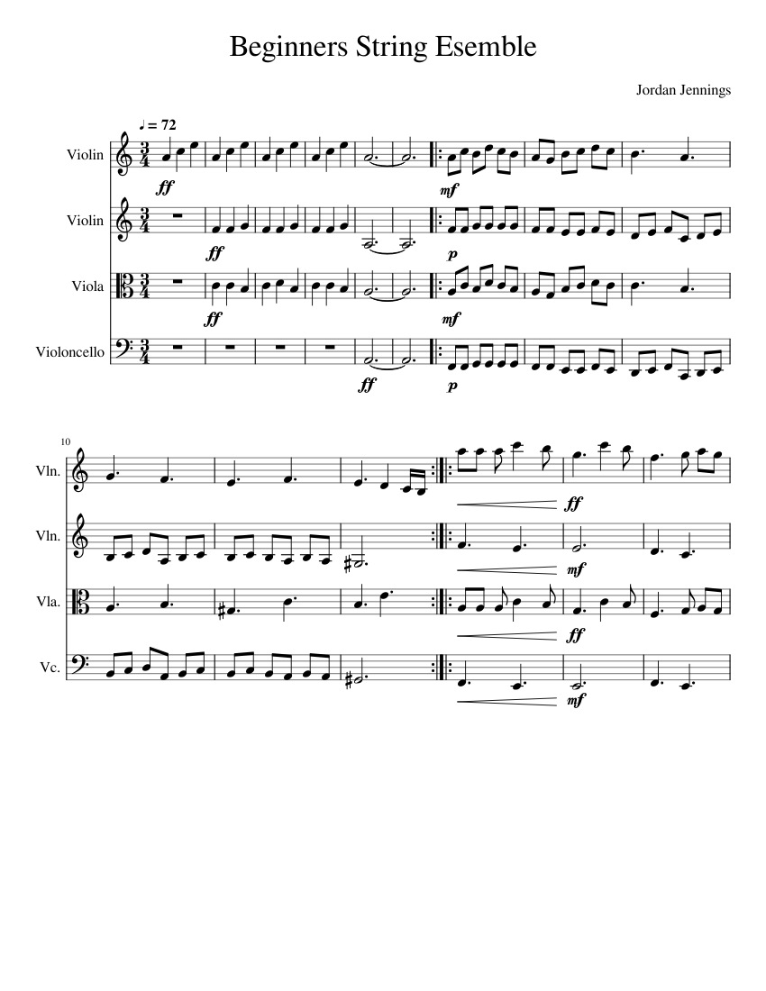 Beginners String Esemble Sheet music for Violin, Viola, Cello (String ...