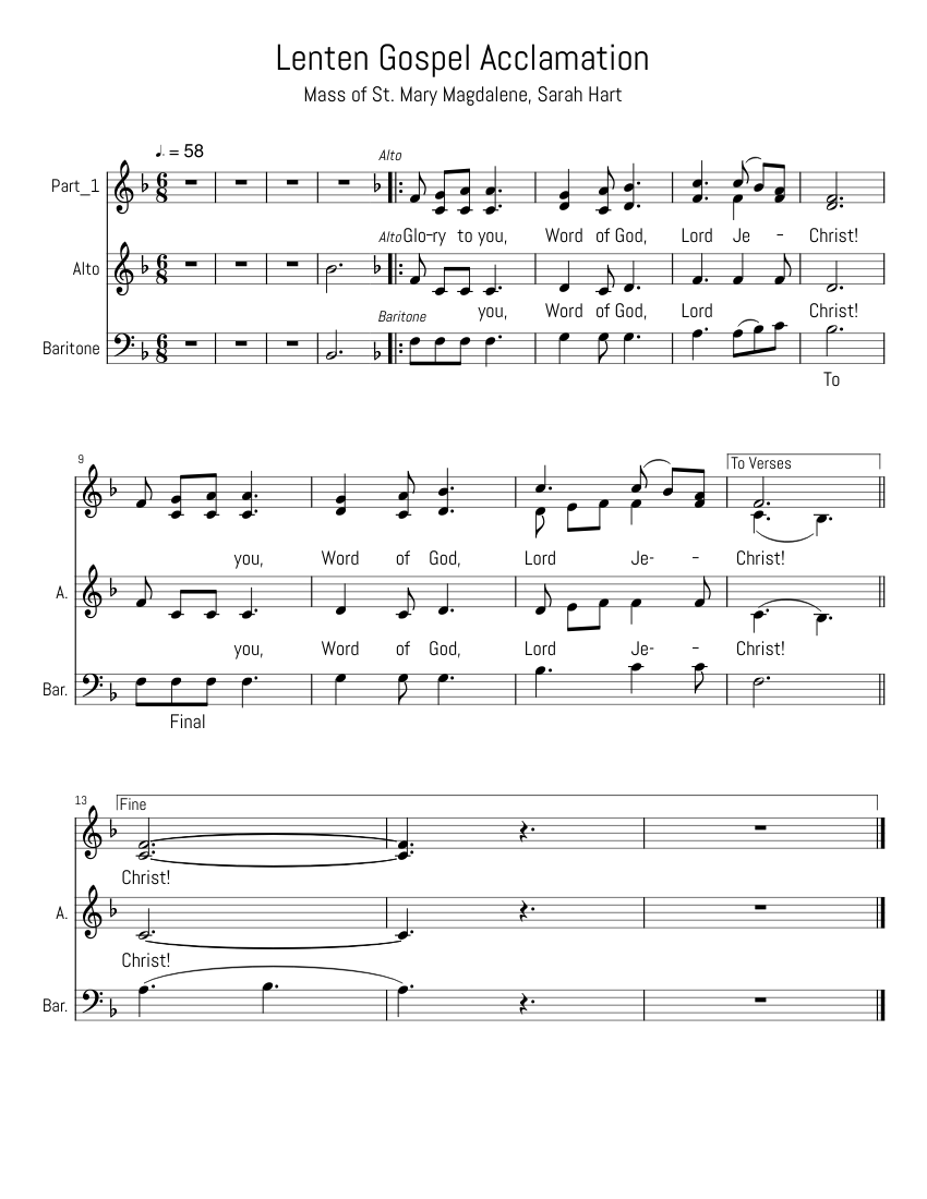 Lenten Gospel Acclamation, Alto, Mass of St. Mary Magdalene, Sarah Hart ...
