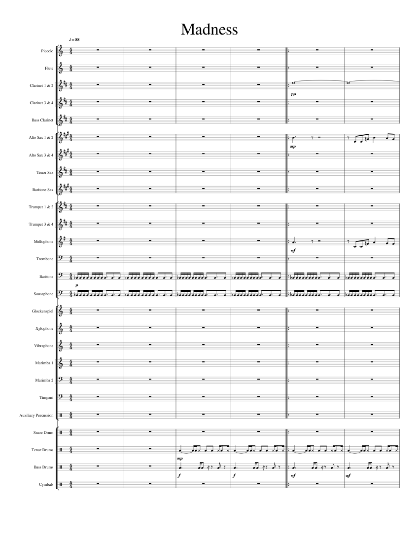 Madness Sheet music for Trombone, Tuba, Flute piccolo, Flute & more ...