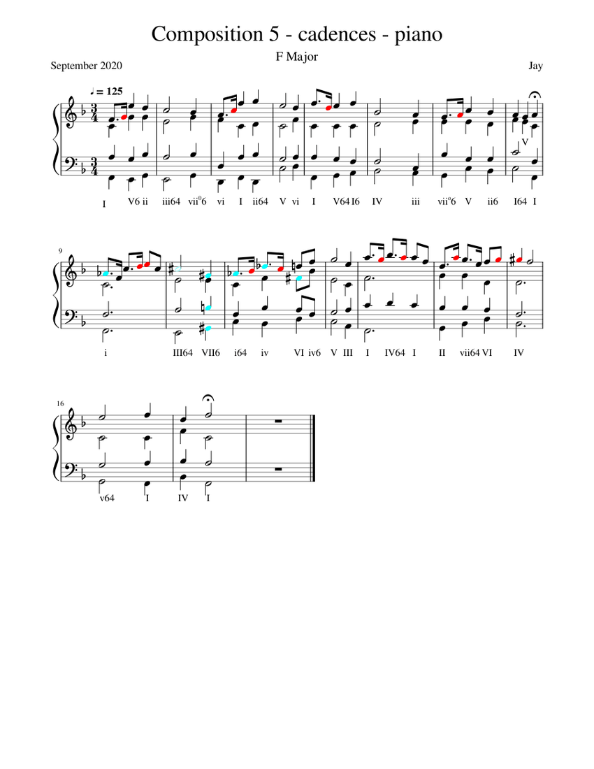 Composition 5 - cadences - piano Sheet Music for Piano (Piano Four Hand ...