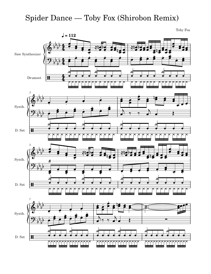 Spider Dance — Toby Fox (Shirobon Remix) Sheet Music for Drum group ...