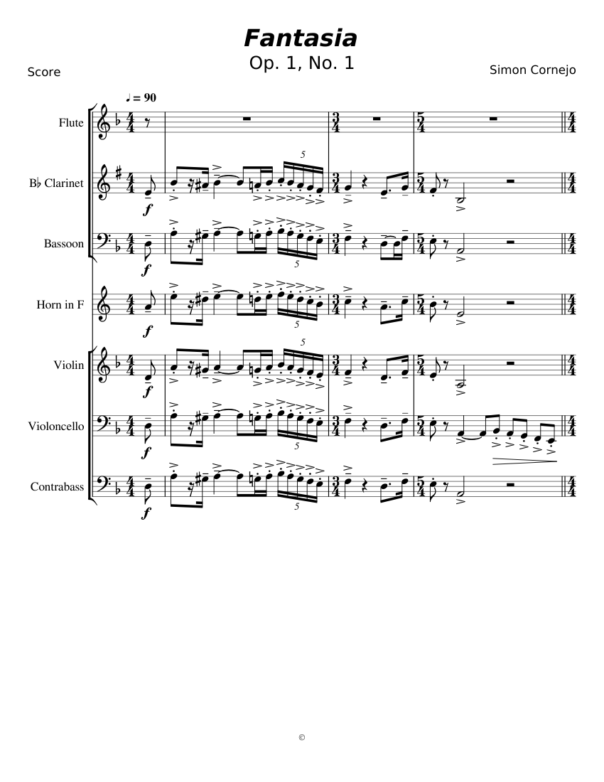 Fantasia Op. 1 Sheet music for Flute, Clarinet in b-flat, Bassoon ...