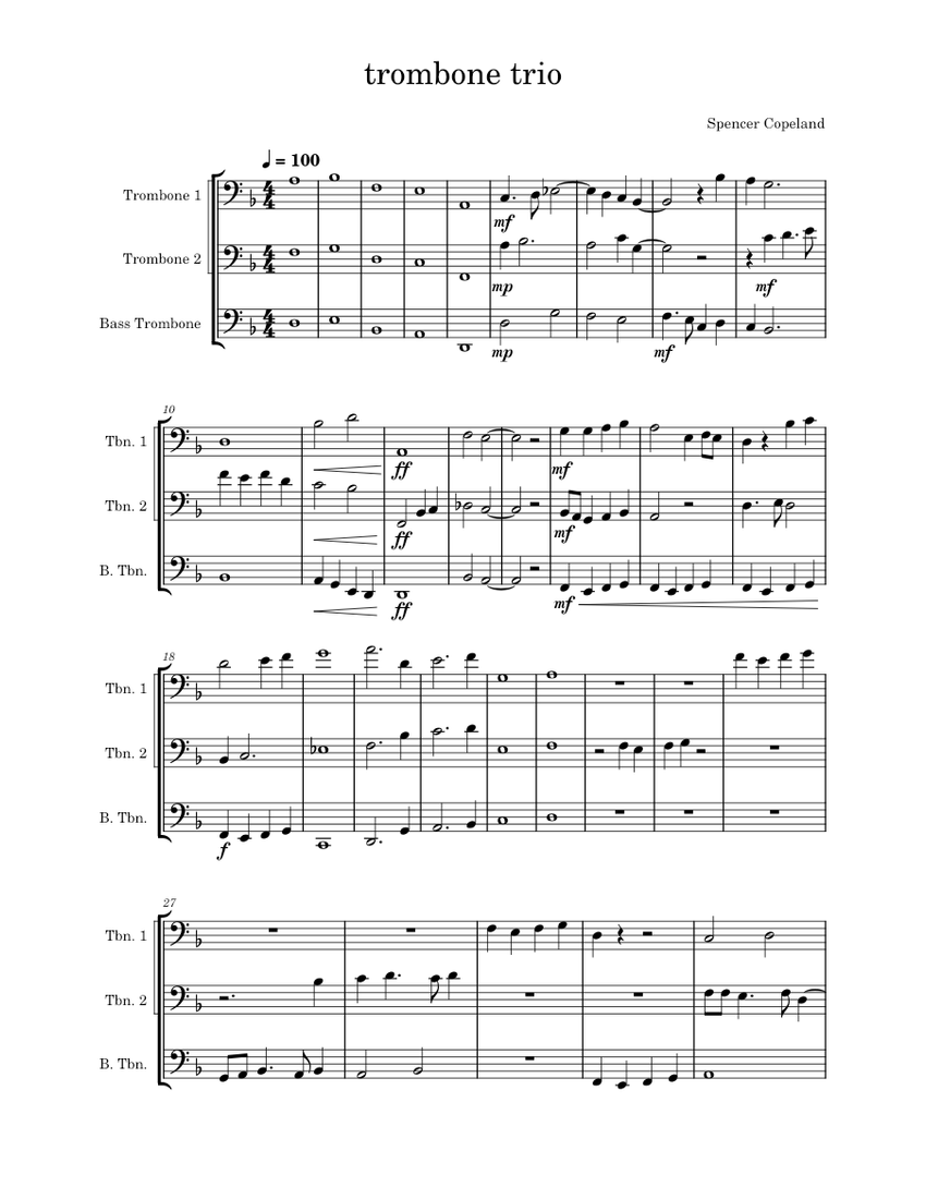 Trombone Trio in D minor Sheet music for Trombone, Trombone bass (Brass ...