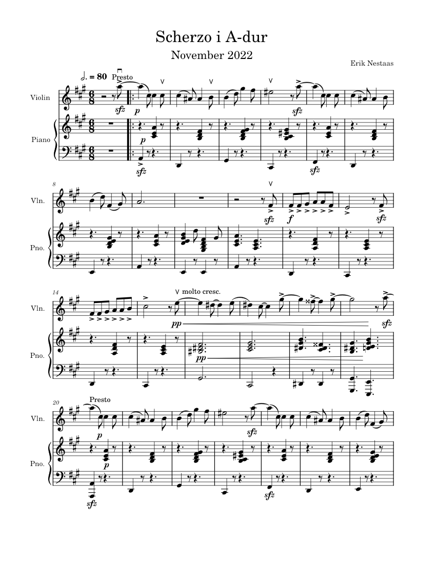 Scherzo in A-major Sheet music for Piano, Violin (Mixed Duet ...