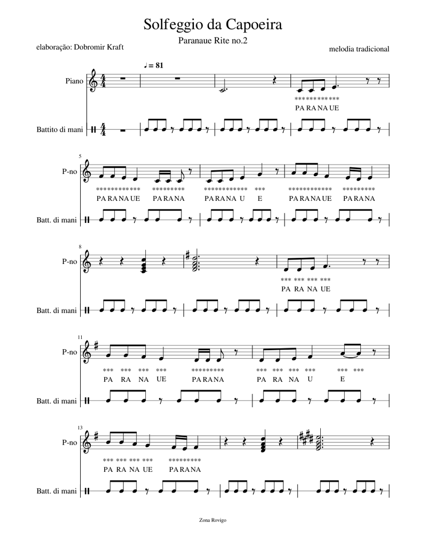 Paranaue-Rite no.2 Sheet Music for Piano, Hand clap (Mixed Duet ...
