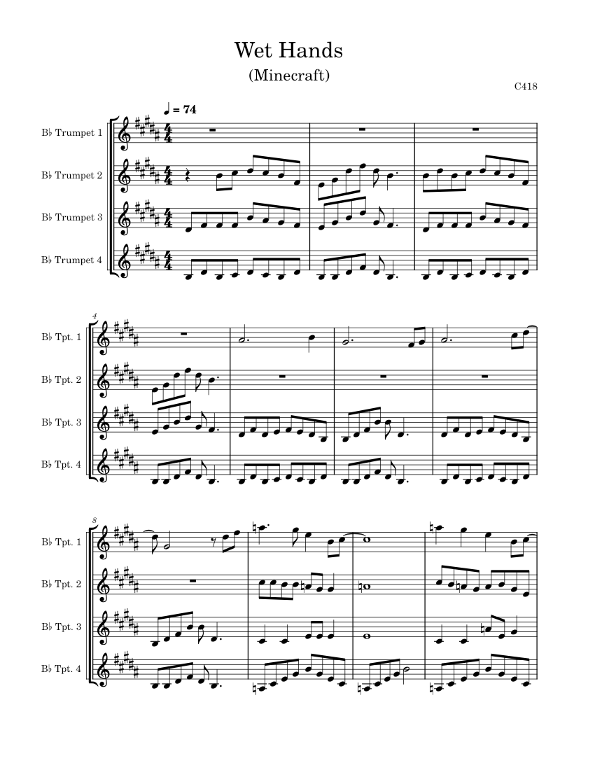 Wet Hands – C418 Wet Hands Sheet music for Trumpet in b-flat (Brass ...