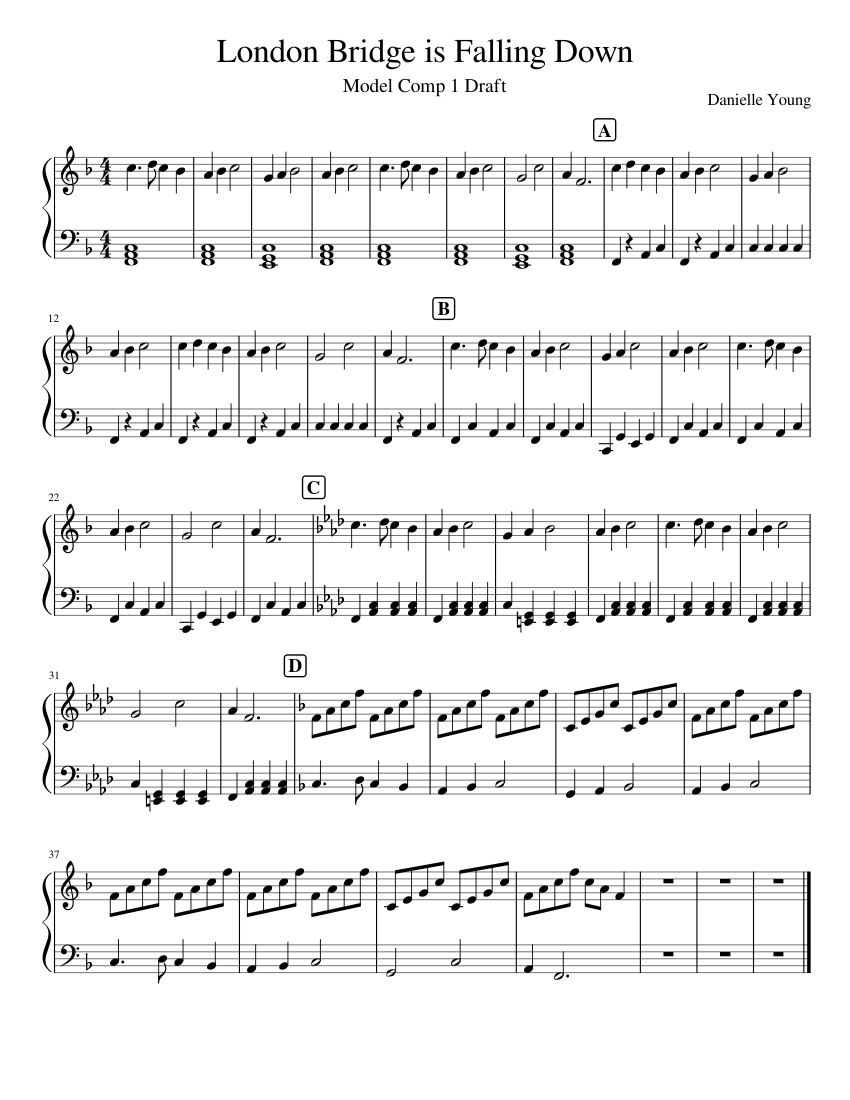 London Bridge is Falling Down Sheet Music for Piano (Solo) Easy ...
