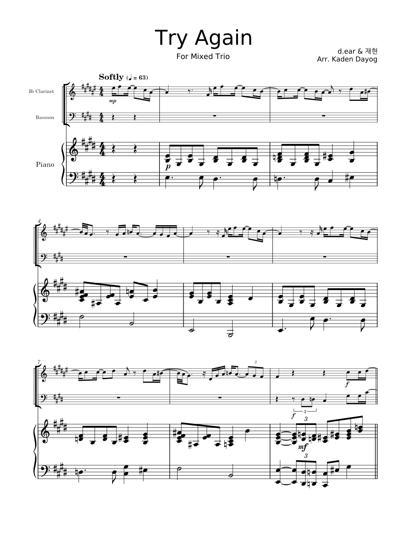 Try Again - 디어 (d.ear) & 재현 (Jaehyun) ~ trans/arr. Clarinet and Bassoon ...