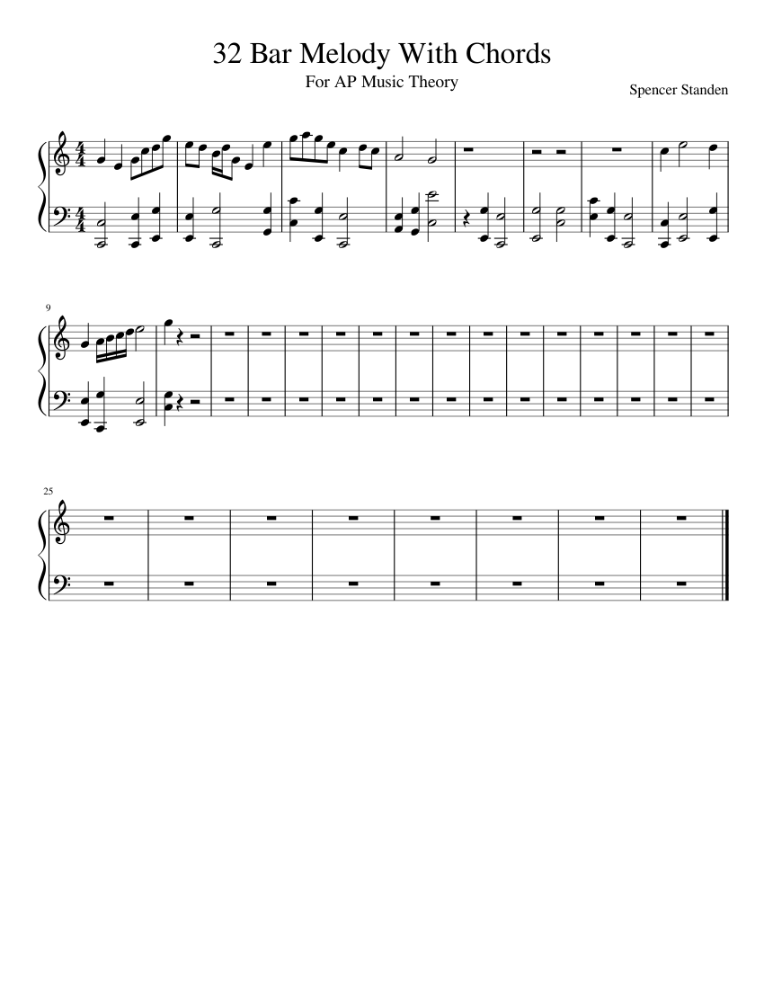 32 Bar Melody With Chords Sheet Music for Piano (Solo) easy | MuseScore.com