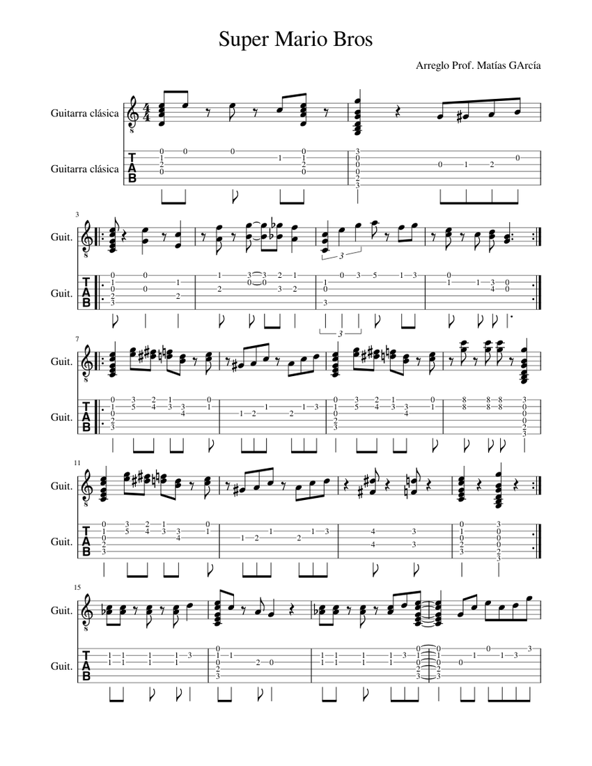Super Mario Bros Guitarra Sheet Music and Tab for Guitar (Mixed Duet ...