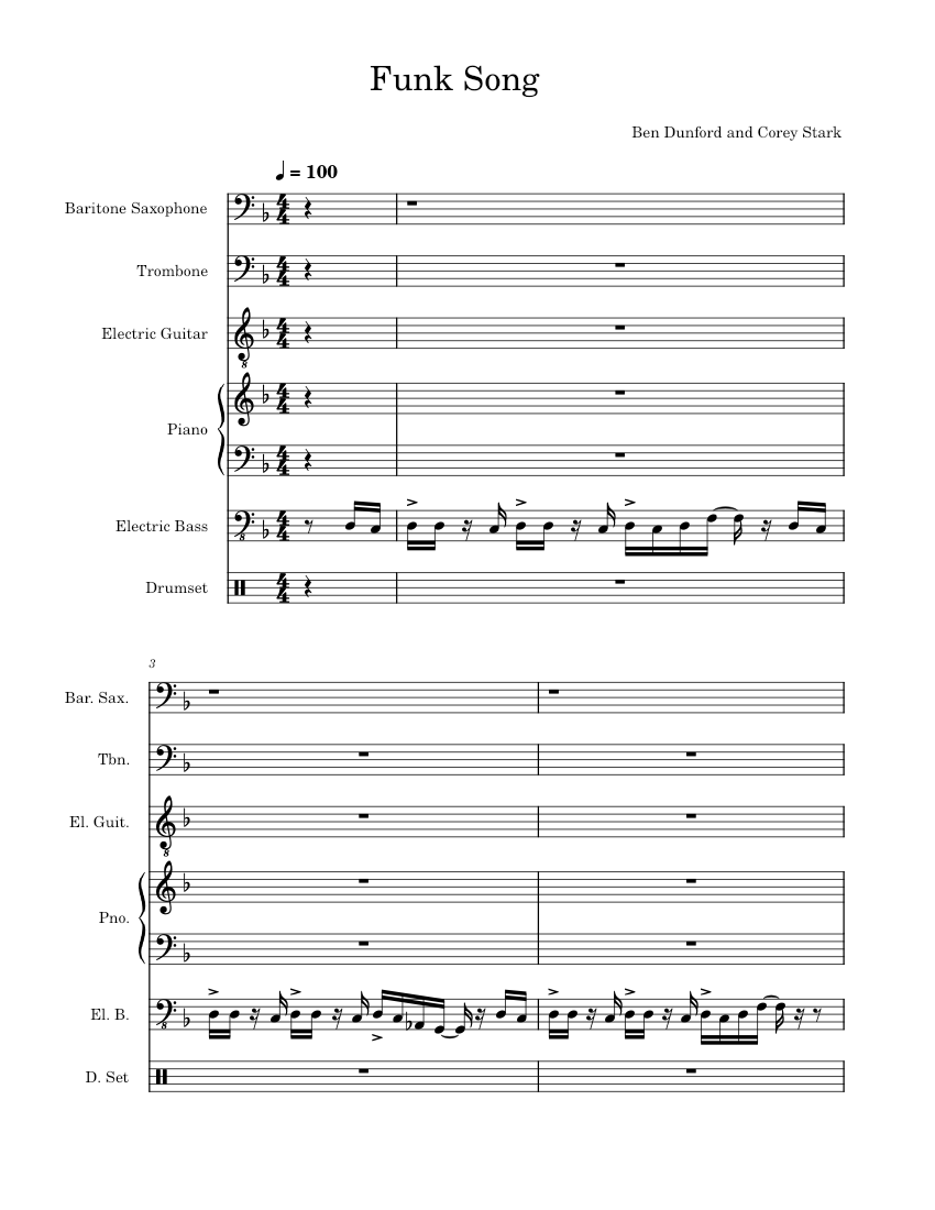 Funk Tune Sheet music for Piano, Trombone, Saxophone baritone, Guitar ...