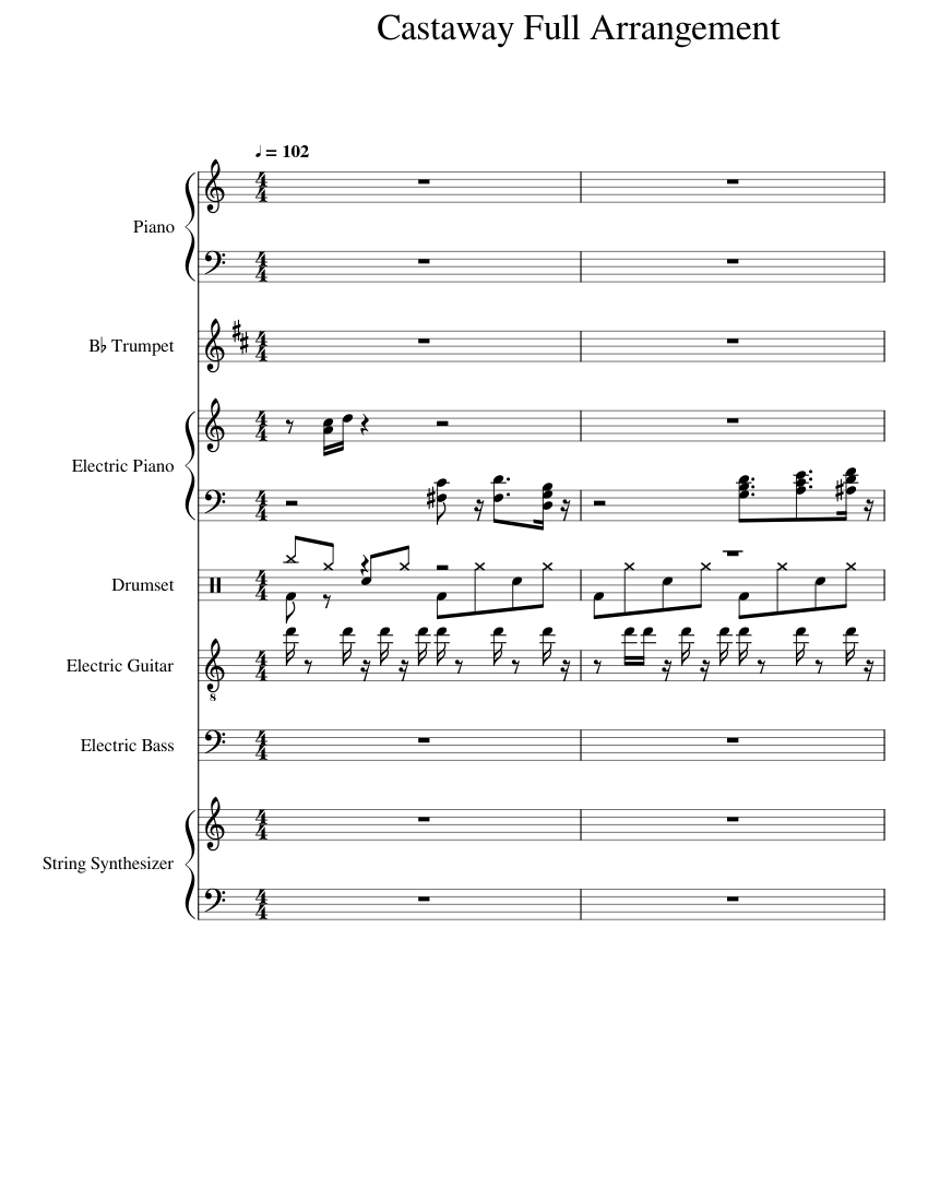 Castaway Full Arrangement Sheet Music for Piano, Trumpet in b-flat ...