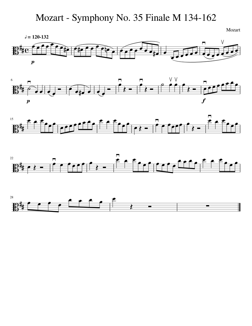 Mozart - Symphony No. 35 Finale M 134-162 Sheet Music for Viola (Solo ...