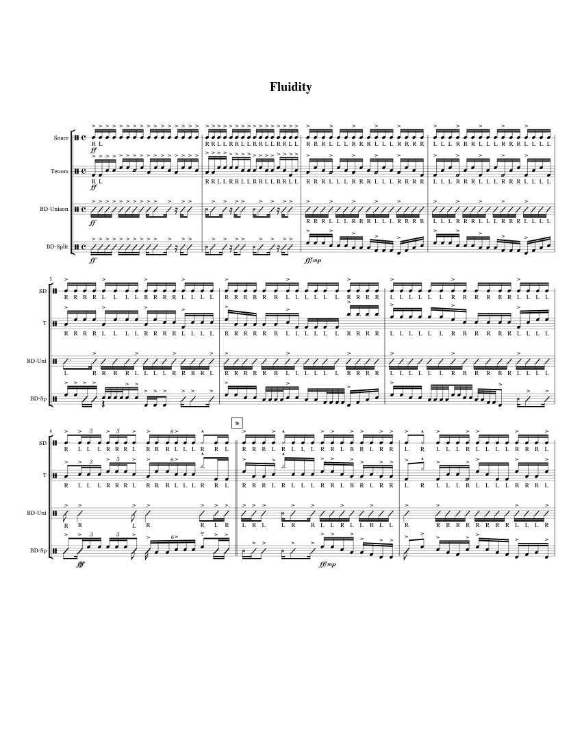 Fluidity Sheet music for Snare drum, Tenor drum, Bass drum (Percussion ...