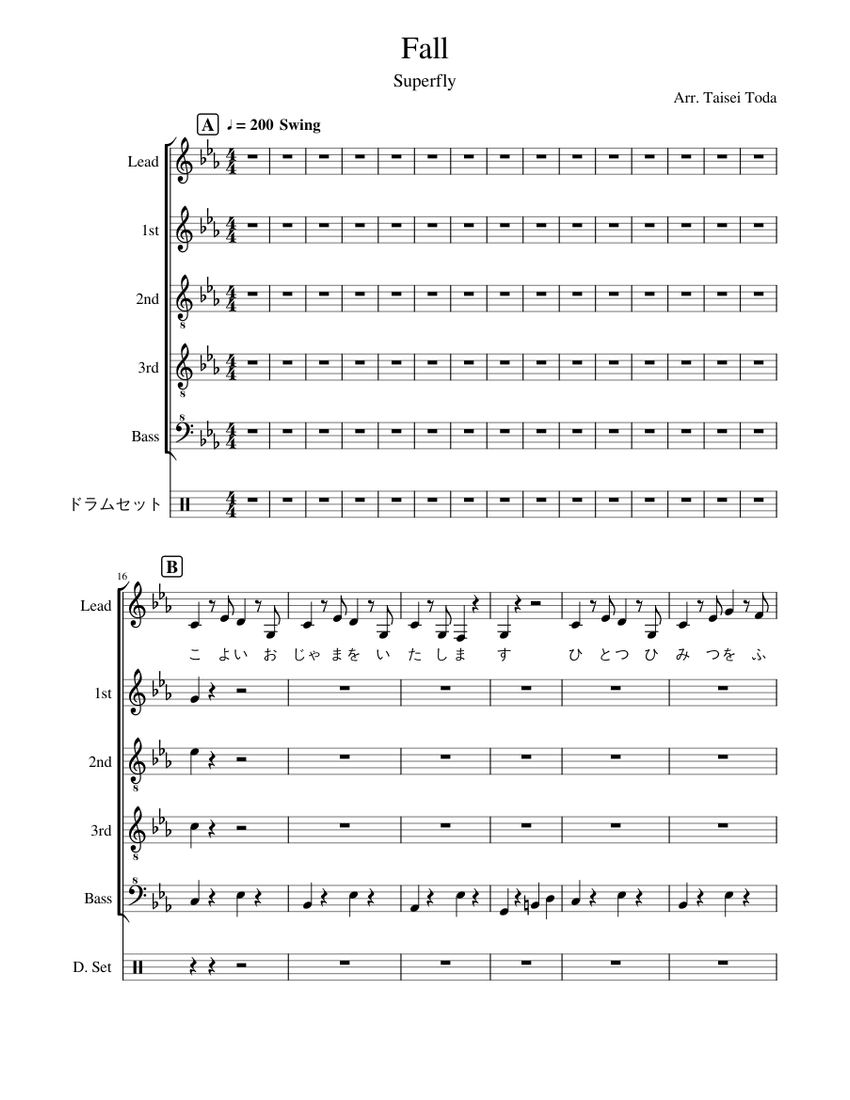 Fall Sheet music for Piano, Bass guitar, Drum group (Mixed Ensemble ...