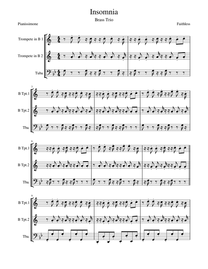 Insomnia by Faithless Sheet Music for Tuba, Trumpet in b-flat (Brass ...