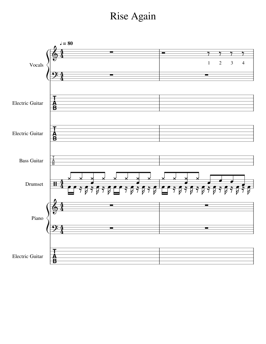 Rise Again Sheet Music and Tab for Piano, Guitar, Bass guitar, Drum ...
