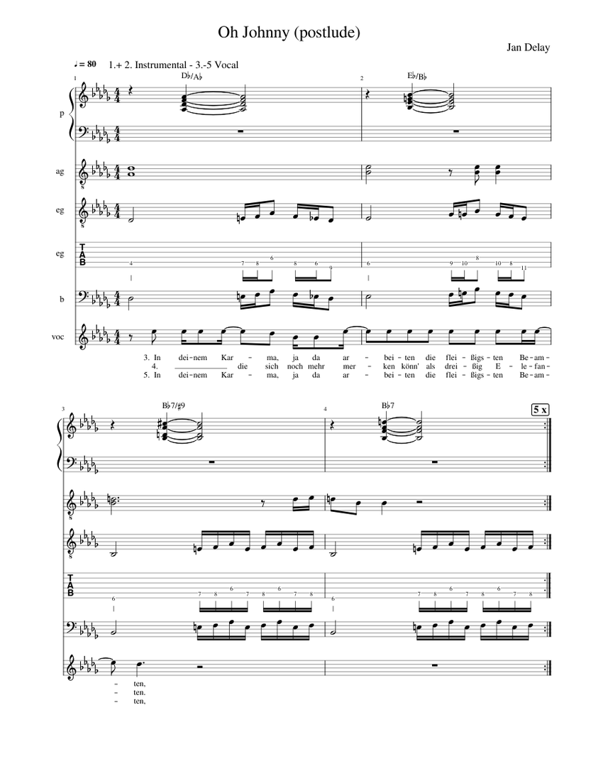 Oh Johnny postlude Sheet music for Piano, Vocals, Guitar, Bass guitar ...