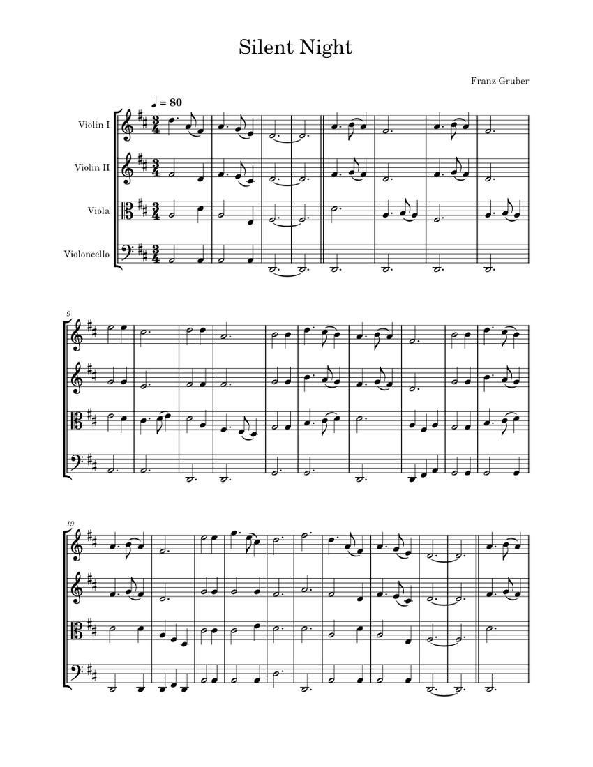 Silent Night SQ Sheet music for Violin, Viola, Cello (String Quartet ...
