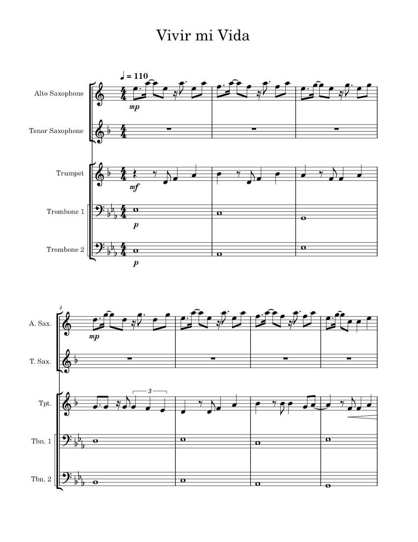 Vivir mi vida – Marc Anthony Sheet Music for Trombone, Saxophone alto ...