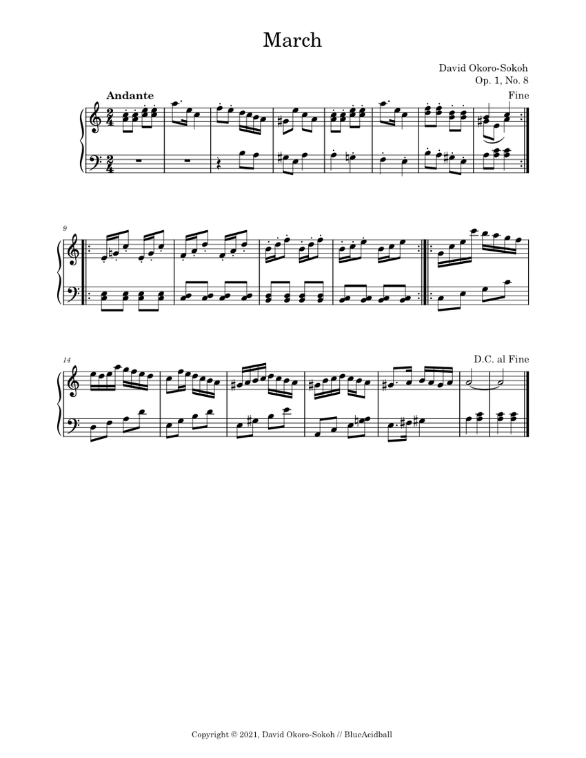 March, Op. 1, No. 8 by David Okoro-Sokoh Sheet music for Piano (Solo ...