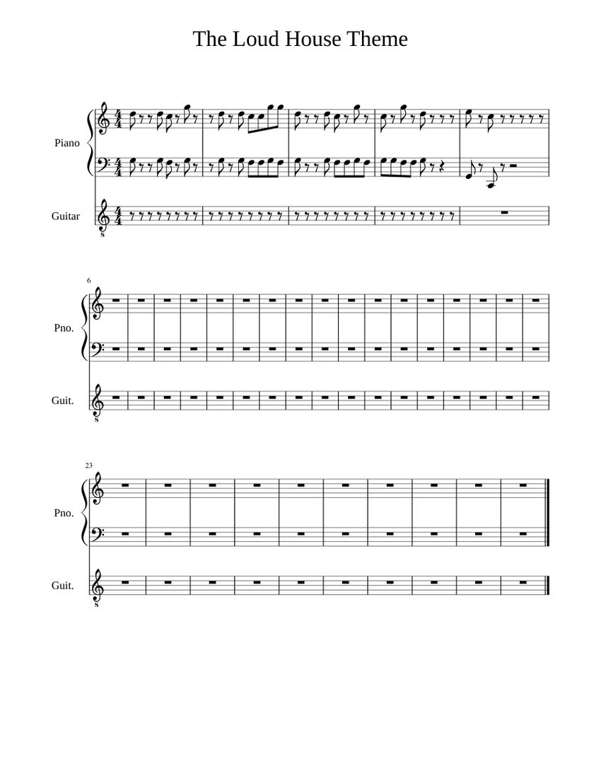 The Loud House Theme Sheet Music for Piano, Guitar (Woodwind Trio ...