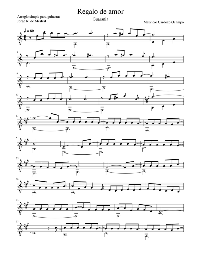 Regalo de amor Mauricio Cardozo Ocampos Sheet music for Guitar (Solo ...