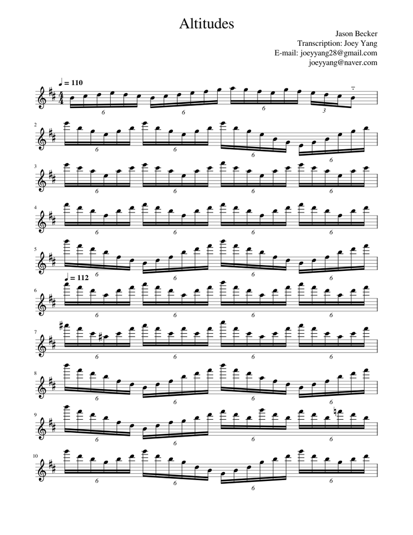 Jason Becker - Altitudes guitar solo part (1:57~2:31) Sheet Music for ...