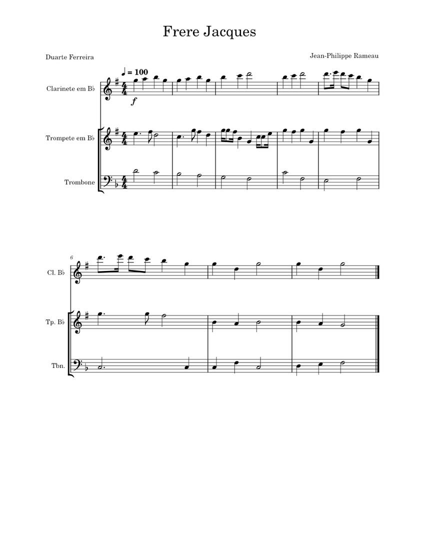 Frere Jacques Duarte Ferreira Frere Jacques Sheet Music For Trombone
