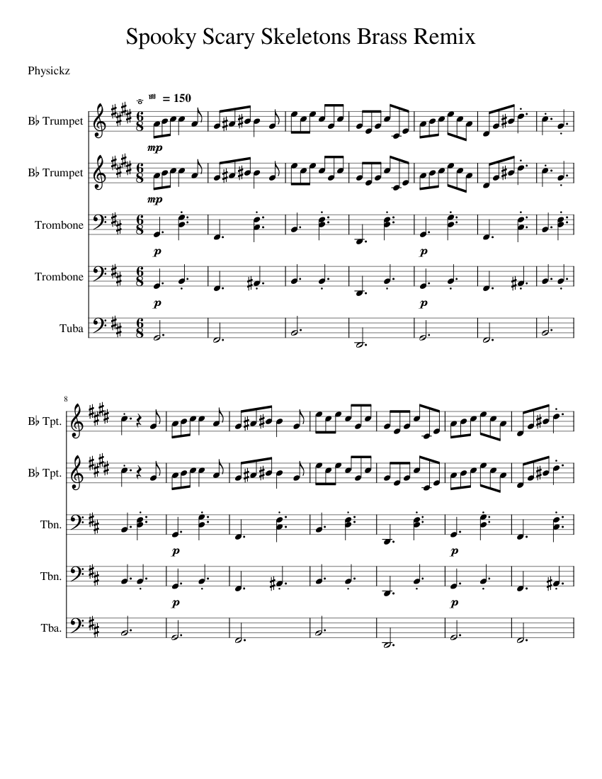 Spooky Scary Skeletons Brass Remix Sheet music for Trombone, Tuba ...
