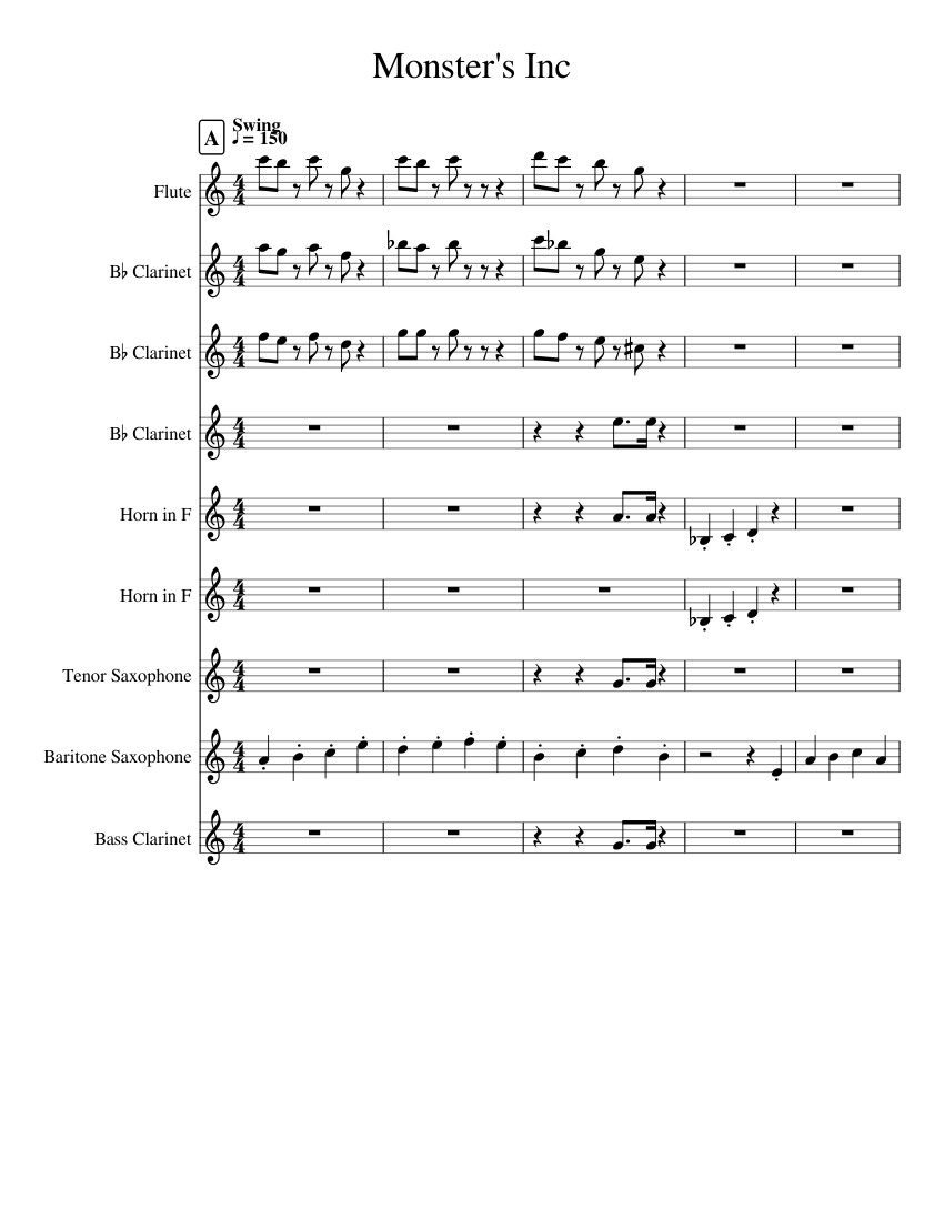 Monster's Inc Sheet music for Flute, Clarinet in b-flat, Clarinet bass ...