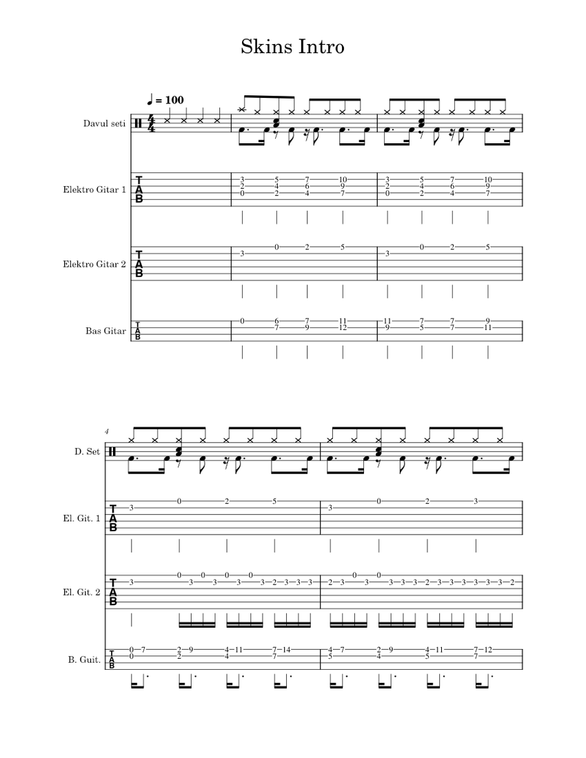 Skins Intro-Theme (Full Band) Sheet Music and Tab for Guitar, Bass ...