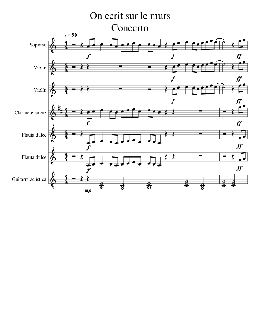 On ecrit sur les murs Concerto Sheet music for Soprano, Clarinet in b ...