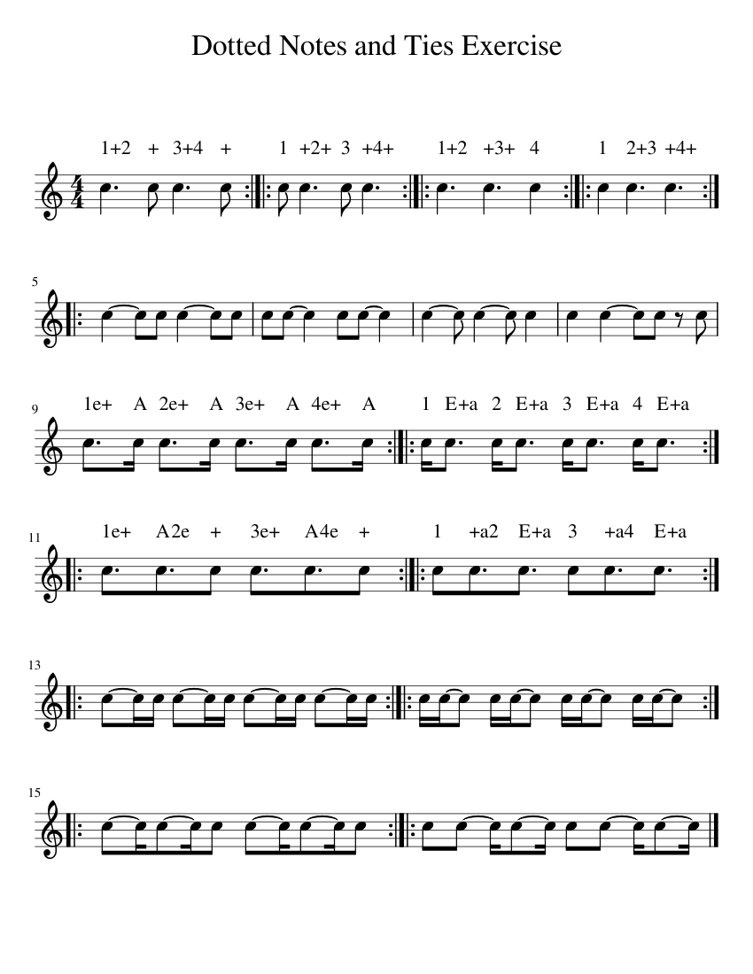 dotted note and ties exercise Sheet Music for Piano (Solo) Easy ...