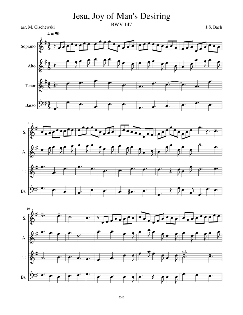 Jesu, Joy of Man's Desiring Sheet Music for Recorder (Mixed Quartet ...