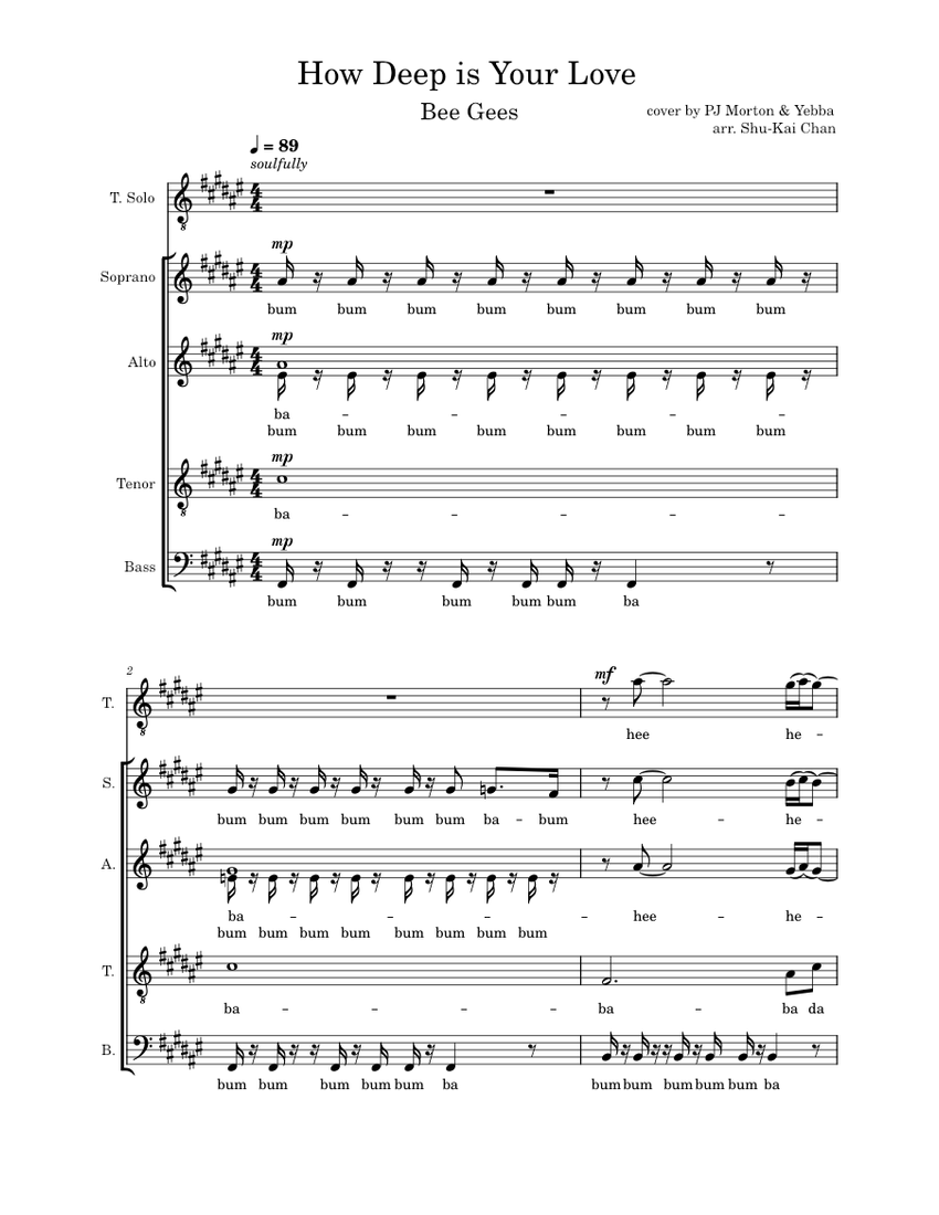 How Deep Is Your Love - Bee Gees Sheet Music for Soprano, Alto, Tenor ...