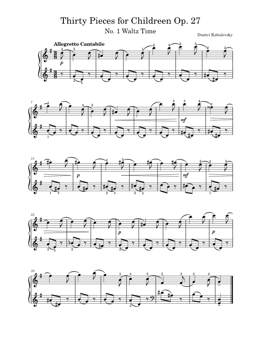 Thirty Pieces for Childreen Op. 27 No. 1 Sheet music for Piano (Solo ...