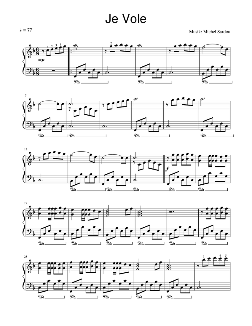 Je Vole Sheet Music for Piano (Solo) Easy | MuseScore.com