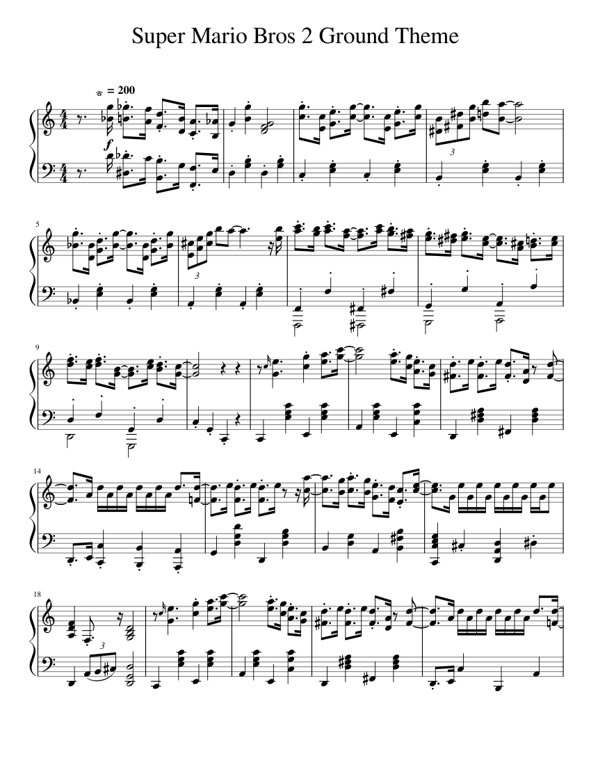 Super Mario Bros 2 Ground Theme Sheet Music for Piano (Solo ...