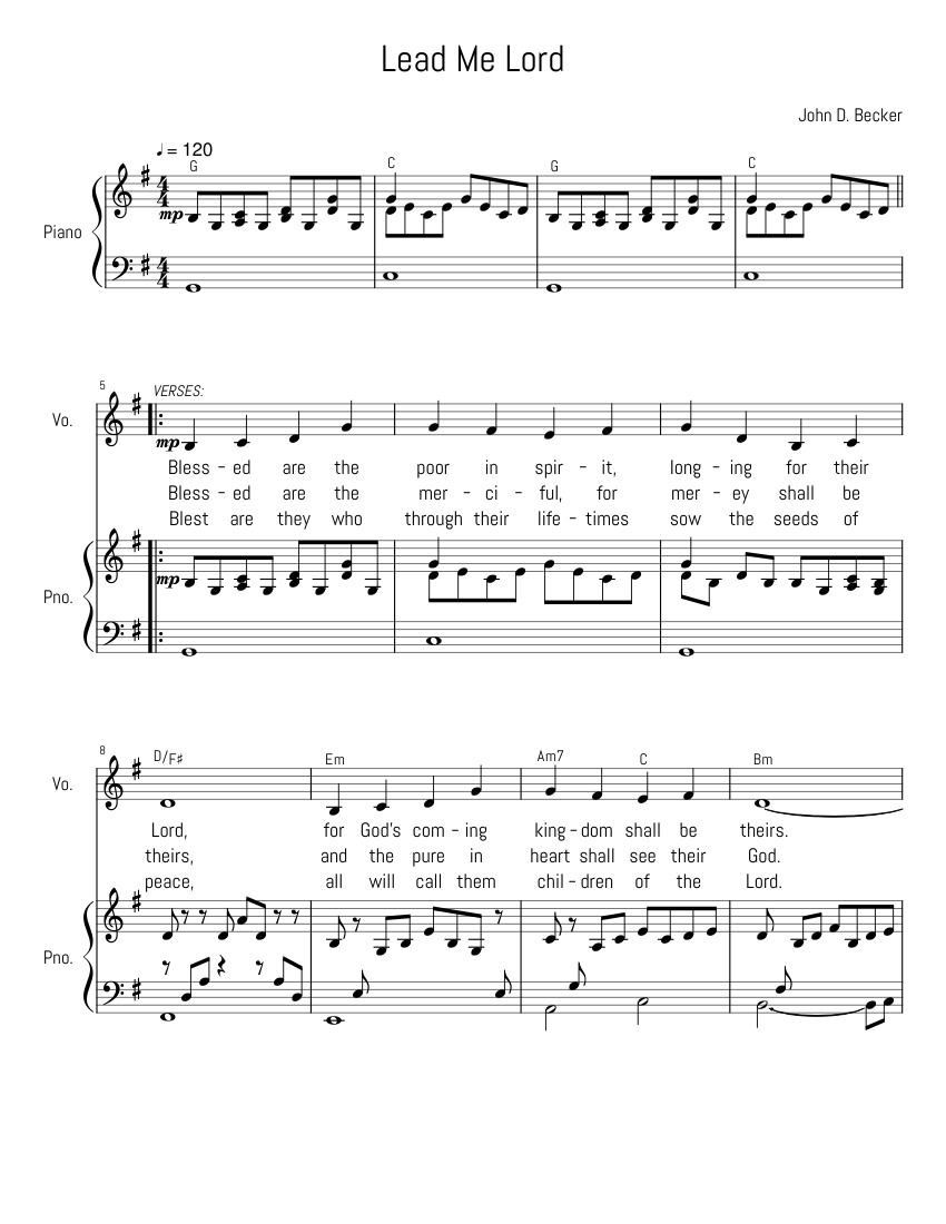 Lead Me Lord, John Becker Sheet Music with Chords for Piano, Vocals ...
