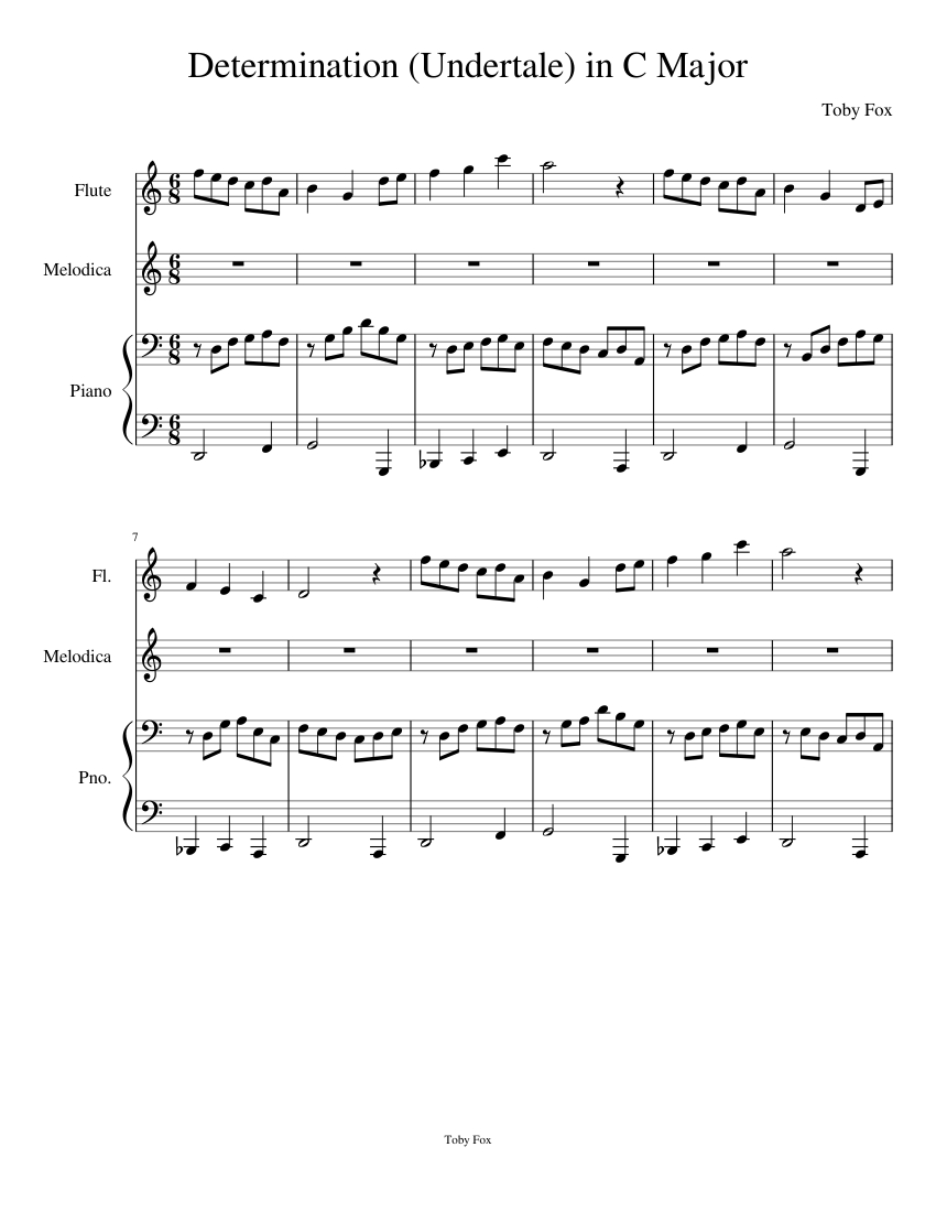 Determination, C Major (Undertale) Sheet music for Piano, Flute ...