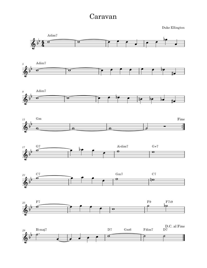 Caravan – Duke Ellington caravan Gm Sheet Music for Piano (Solo) Easy ...